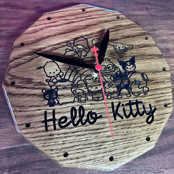 Accents | Handmade Solid Oak Sanrio Inspired Hello Kitty Clock One Of A ...